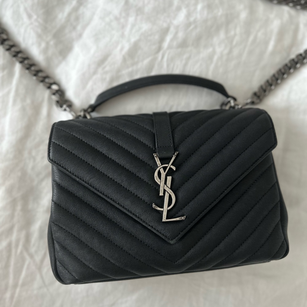 Ysl Saint Laurent College Medium Quilted Textured-Lea… - Gem